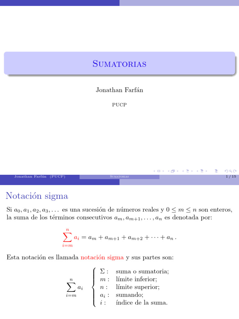 Notación Sigma y Propiedades de Sumatorias | PDF | Suma | Entero