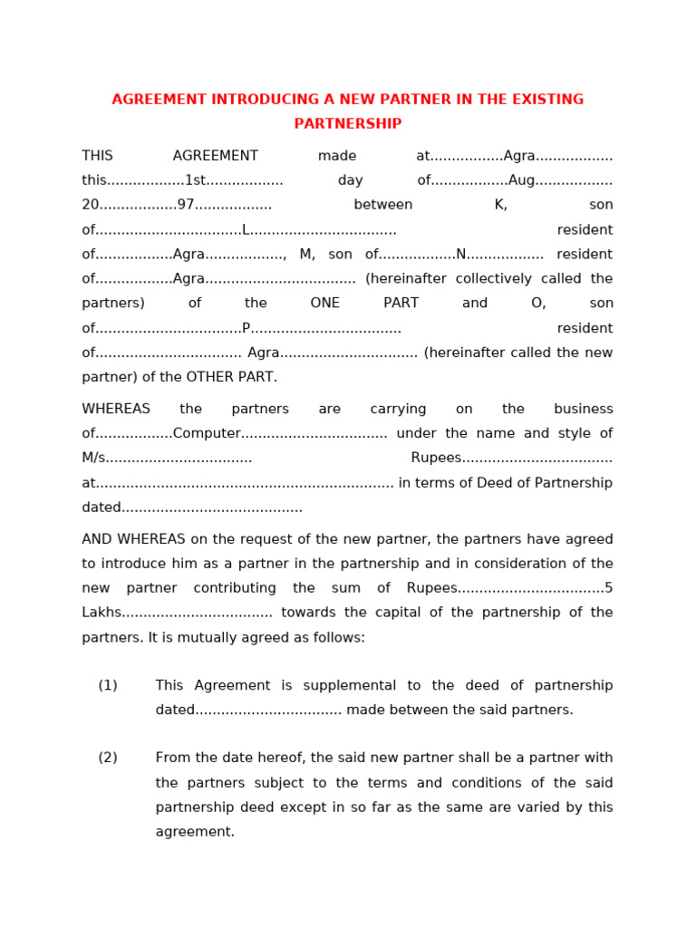 admission partner | PDF | Partnership | Legal Concepts