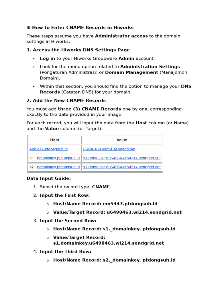 Add CNAME Records in Hiworks Guide | PDF