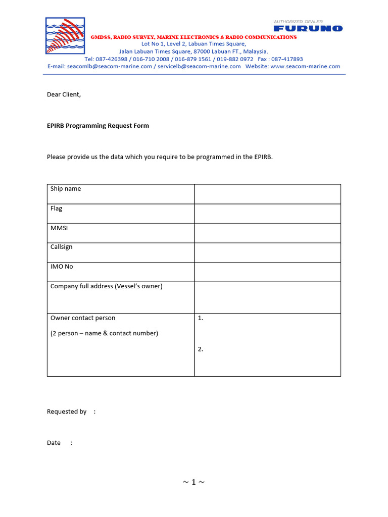 Epirb Programming Request Form | PDF