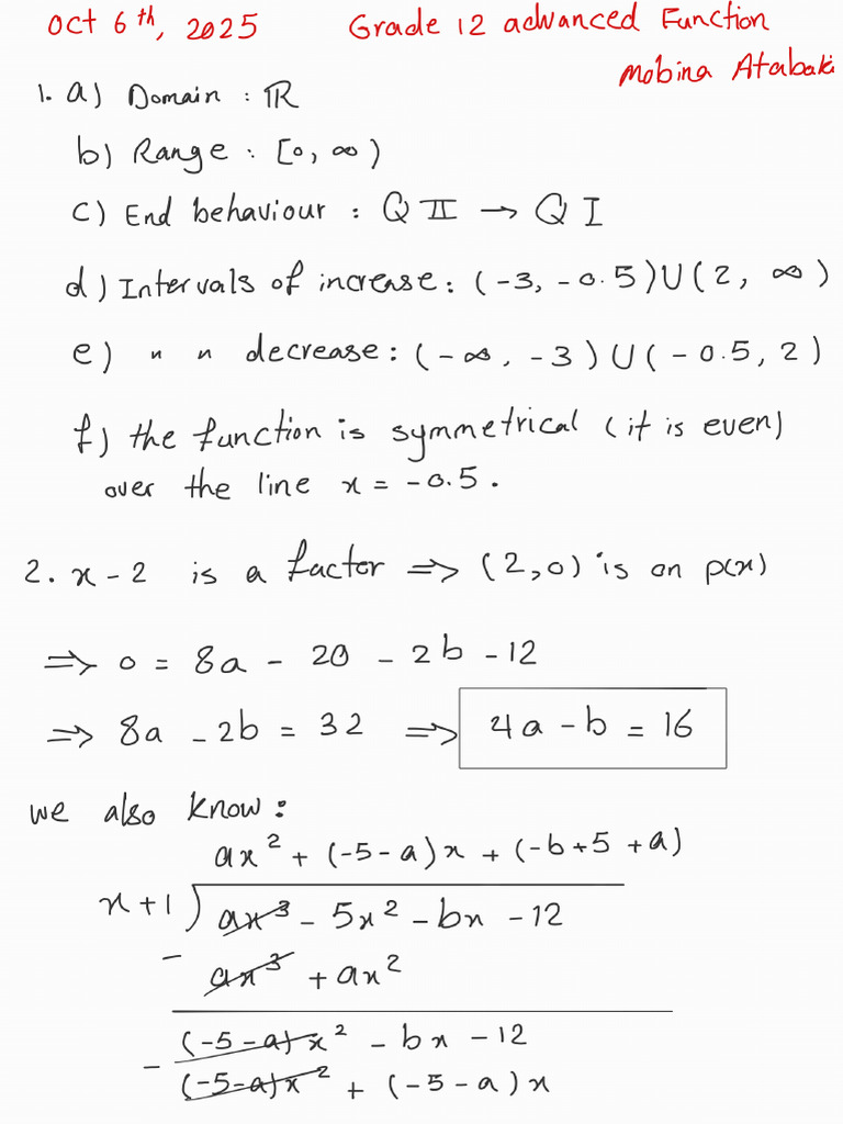 Grade 12 Advanced Functions Assessment - 251006 - 210523 | PDF