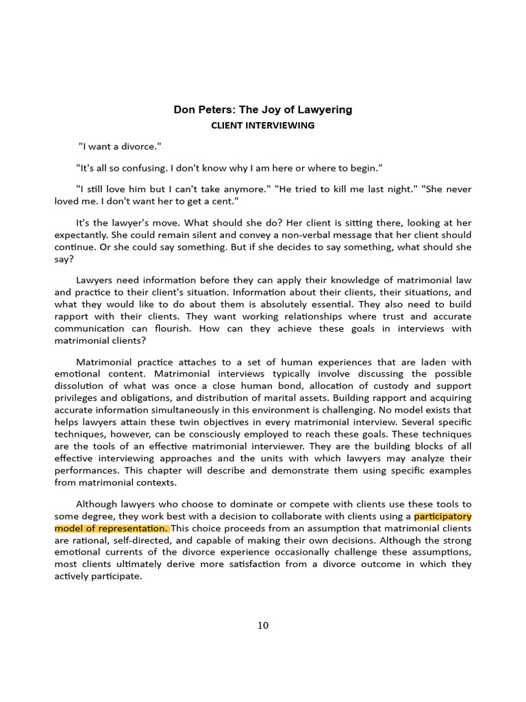 Effective Client Interviews in Divorce Law | PDF | Nonverbal Communication