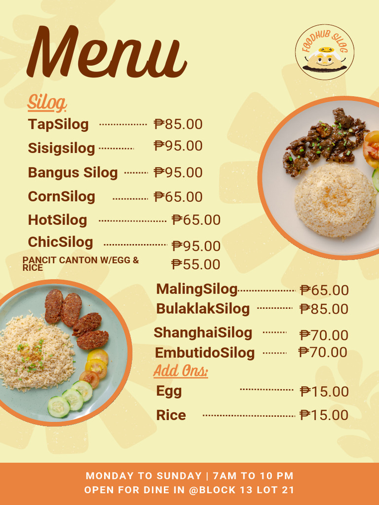 Brown, Light Yellow and Orange Photo Silog Pinoy Food Menu - 20251123 ...