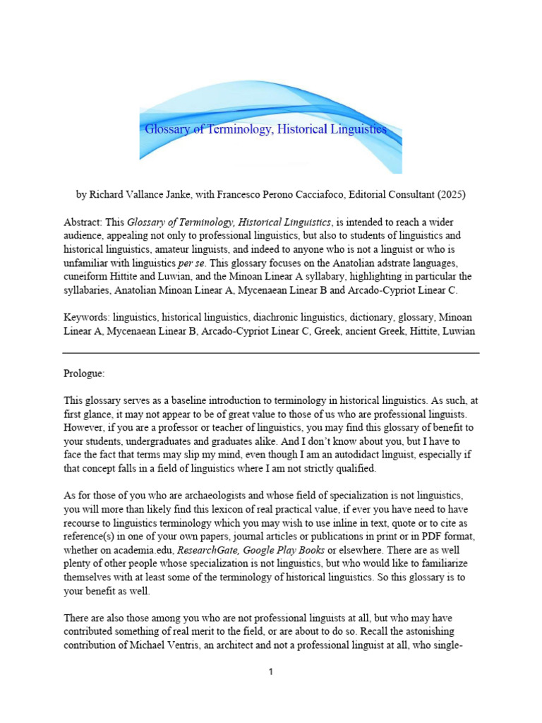 Glossary of Terminology, Historical Linguistics | PDF | Cuneiform | Word