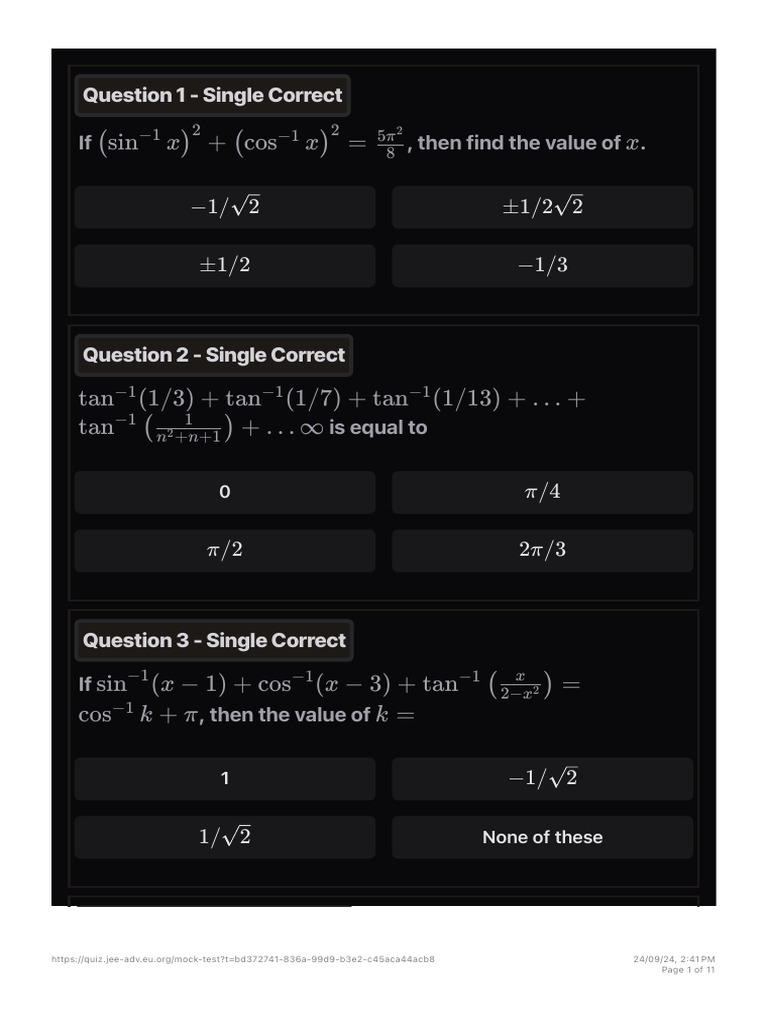 Math Quiz Questions and Solutions | PDF | Trigonometric Functions ...