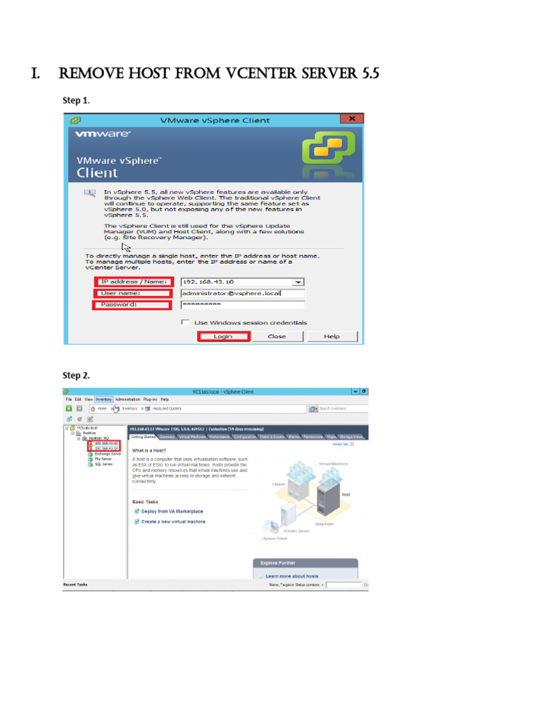 2 Procedure Remove Host From Old VCenter 5 5 and Add Host To New | PDF ...