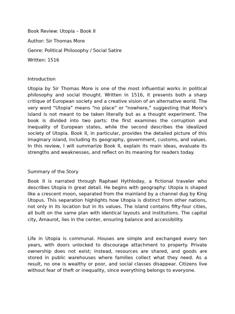 Book Review | PDF | Utopia | Utopia (Book)