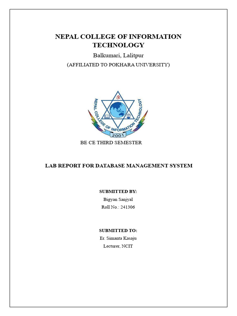 Database Management Lab Report | PDF | Computer Programming | Data ...