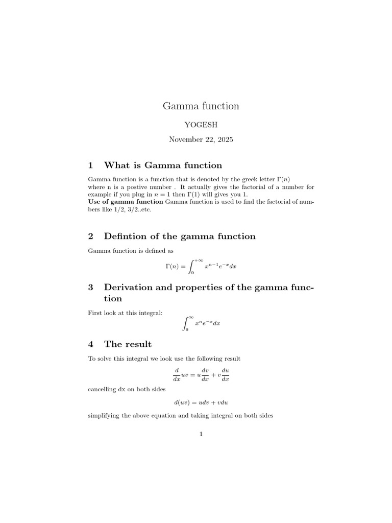 Gamma Function | PDF | Calculus | Mathematical Physics