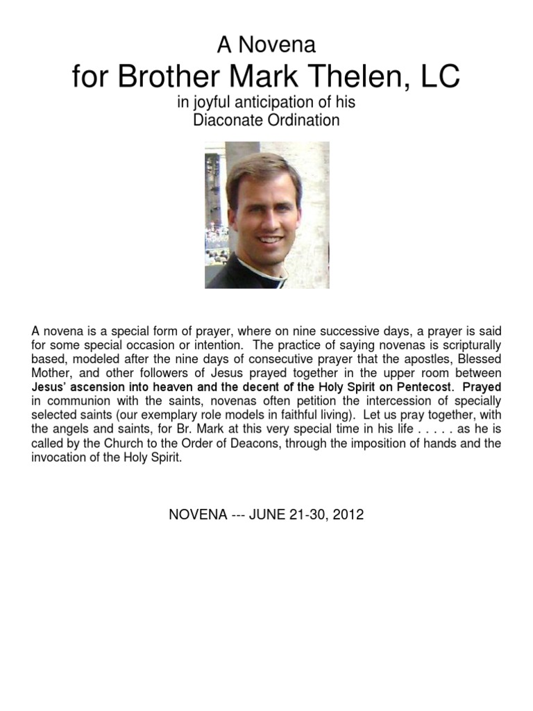 Novena For BR Mark Thelen LC | PDF | Rosary | Mary, Mother Of Jesus