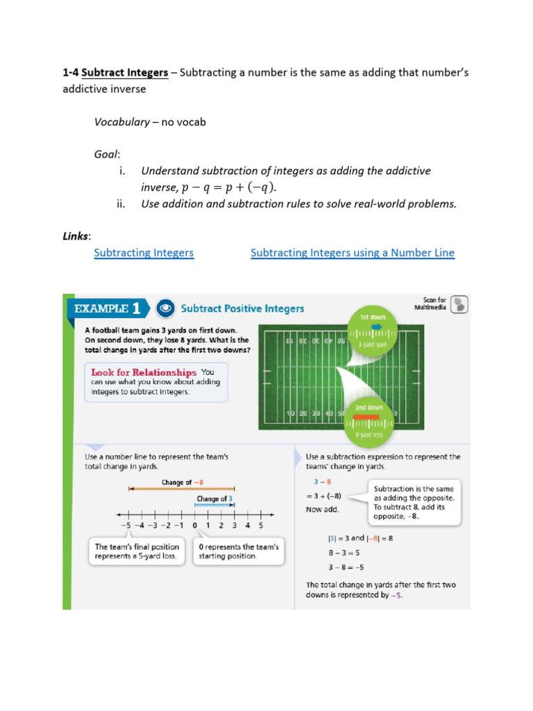 Subtracting Integers Explained | PDF
