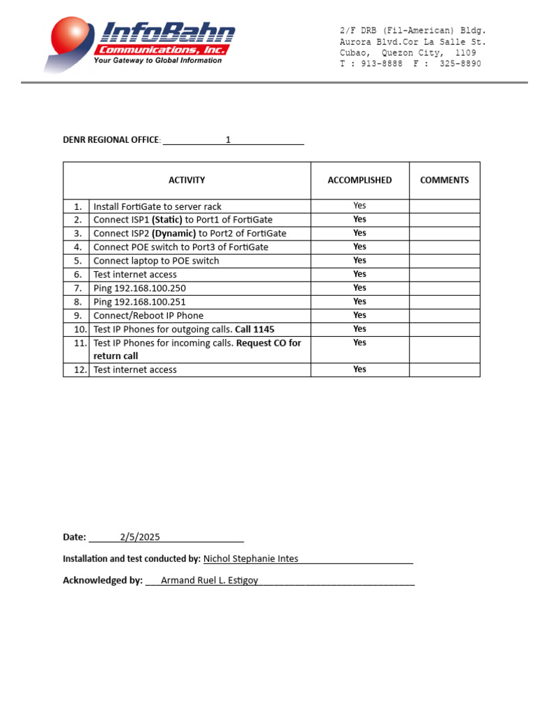 DENR Reg1 InstallationTestingChecklist | PDF