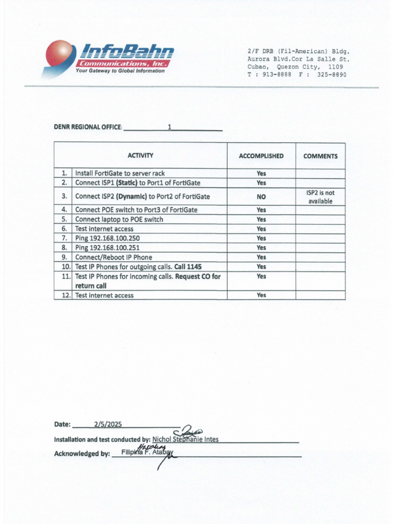 DENR Reg1 InstallationTestingChecklist Received | PDF