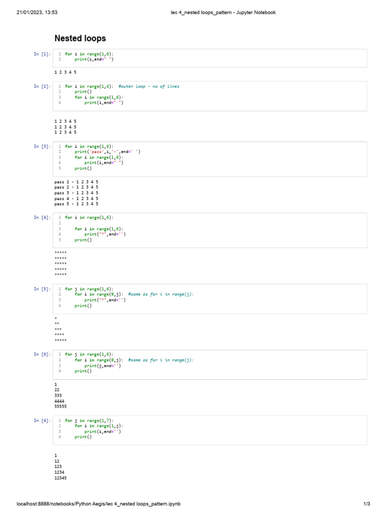 Lec 4_nested Loops_pattern - Jupyter Notebook | PDF | Free Software