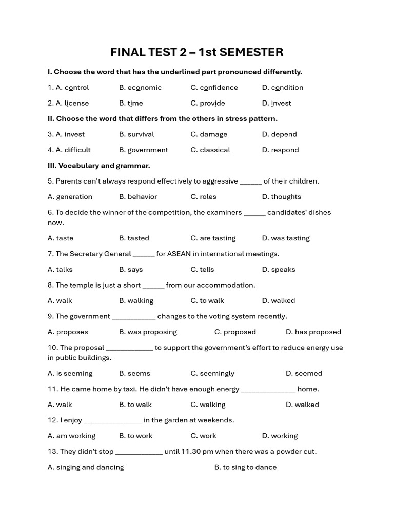 Final Test: Vocabulary & Grammar Assessment | PDF | Climate Change ...