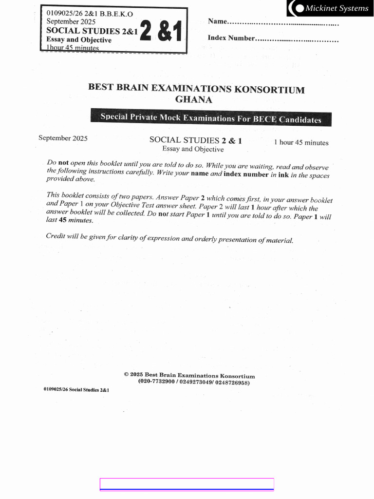 Best Brain Social Studies Mock September 2025 Questions | PDF