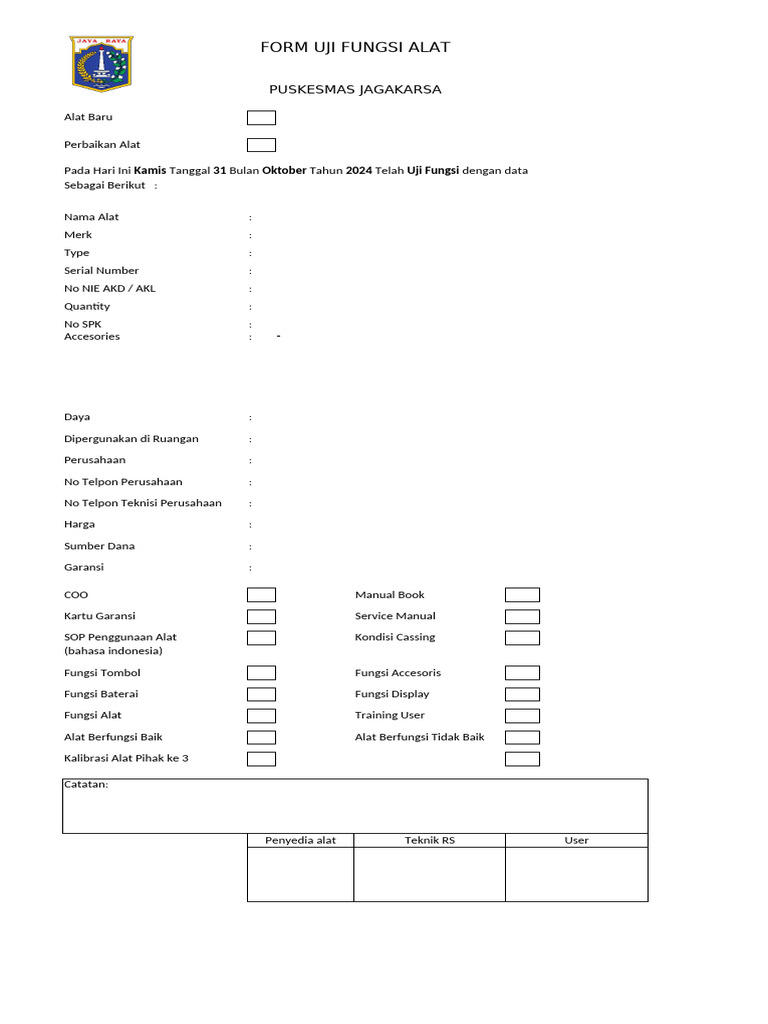 Form Uji Fungsi Alat Baru | PDF