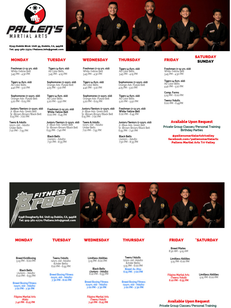 Pallens Martial Arts New Schedule | PDF | Individual Sports