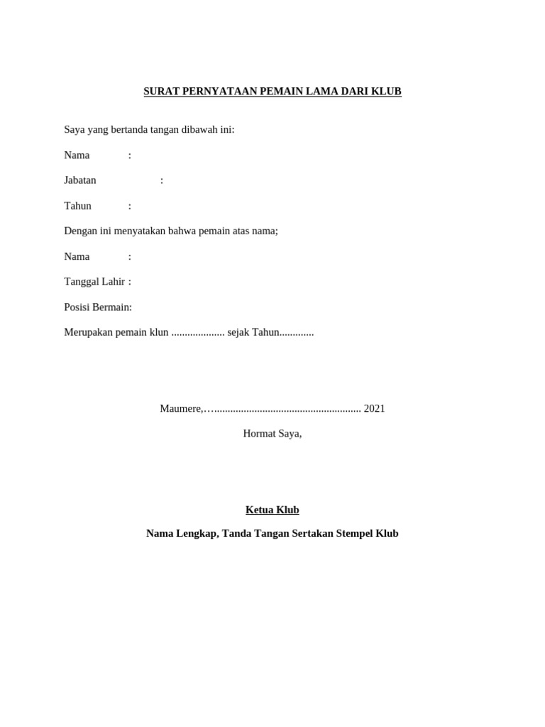 Surat Peryataan Pemain Lama Dari Klub | PDF