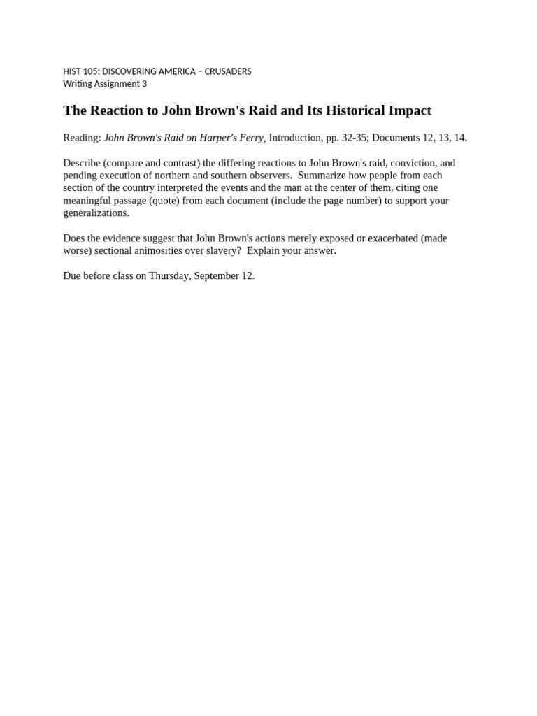 John Brown's Raid: North vs. South Reactions | PDF