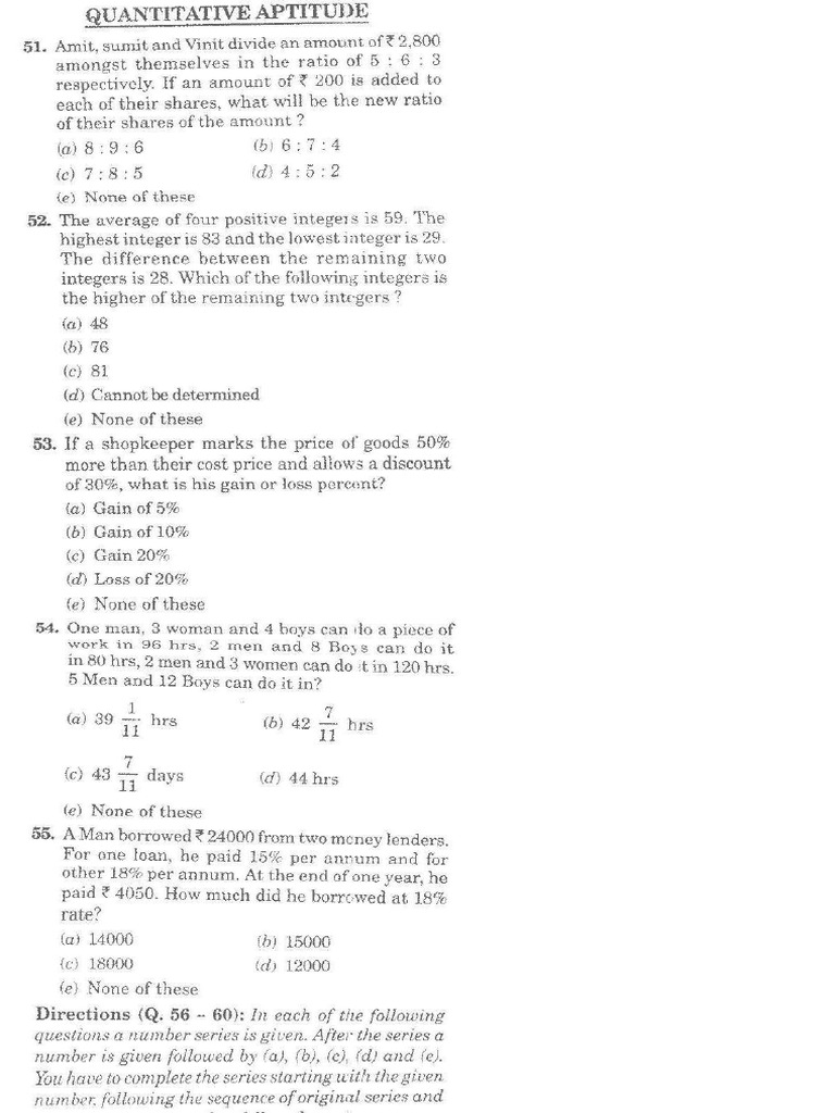 Punjab Police Sub Inspector Previous Papers Aptitude | PDF