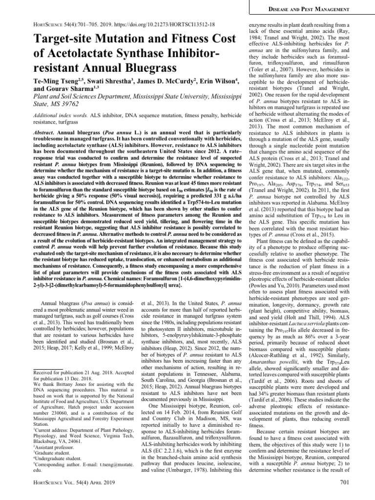 (23279834 - HortScience) Target-Site Mutation and Fitness Cost of ...