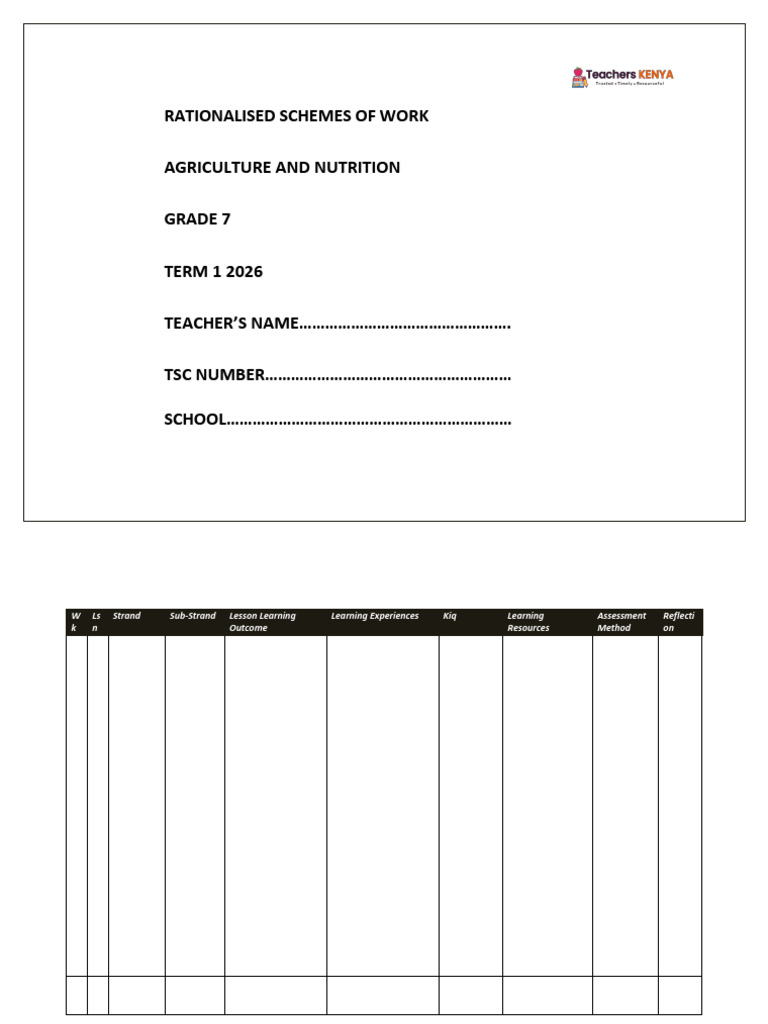 Grade 7 Agriculture Term 1 Plan | PDF | Vegetables | Agriculture