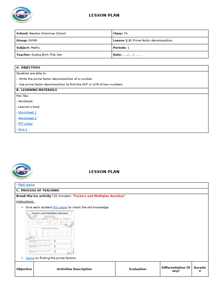 1.2 for 7A | PDF | Lesson Plan | Cognition