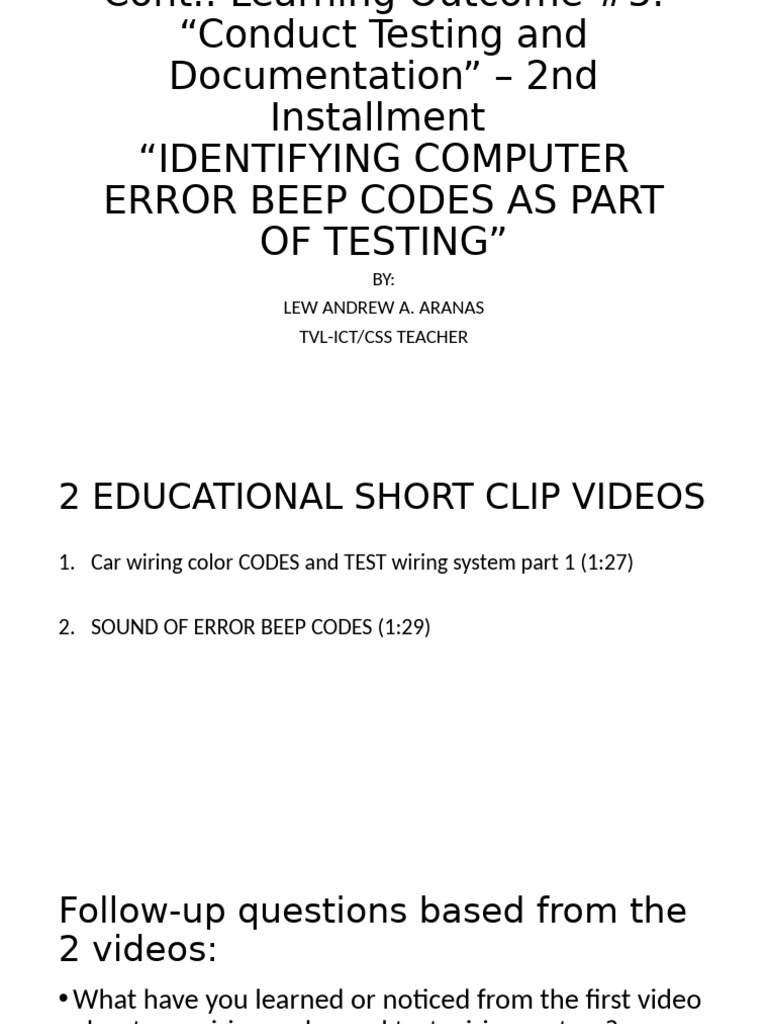 Computer Error Beep Codes Guide | PDF | Computer Keyboard | Personal ...