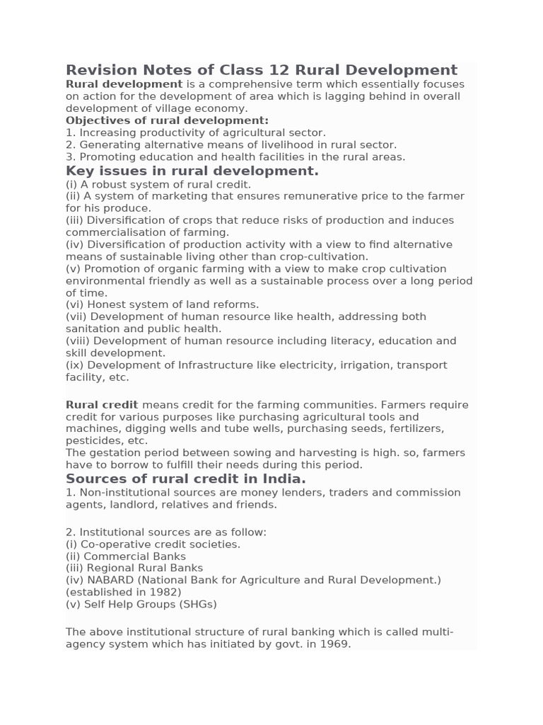 Class 12 Rural Development Revision Notes | PDF | Organic Farming ...