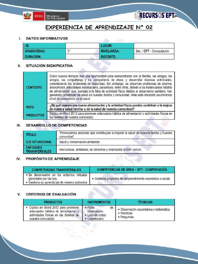 EDA N° 2 - 2023_EPT 3° SECUNDARIA - RECURSOS EPT _muestra | PDF