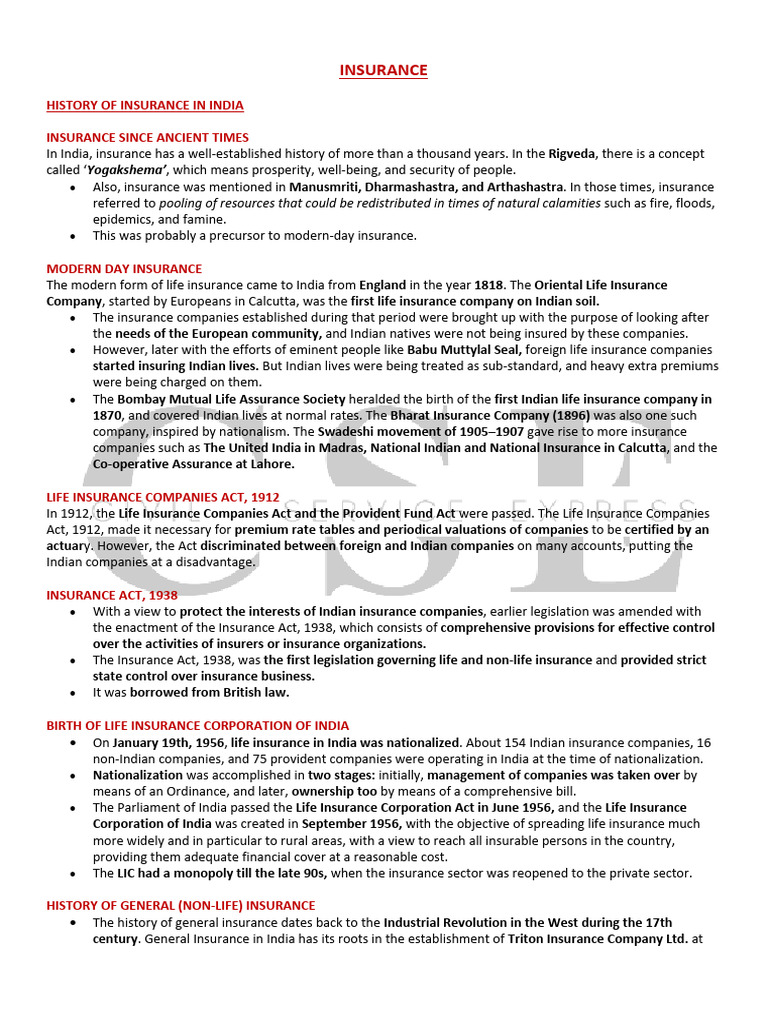 History of Insurance in India | PDF | Insurance | Life Insurance