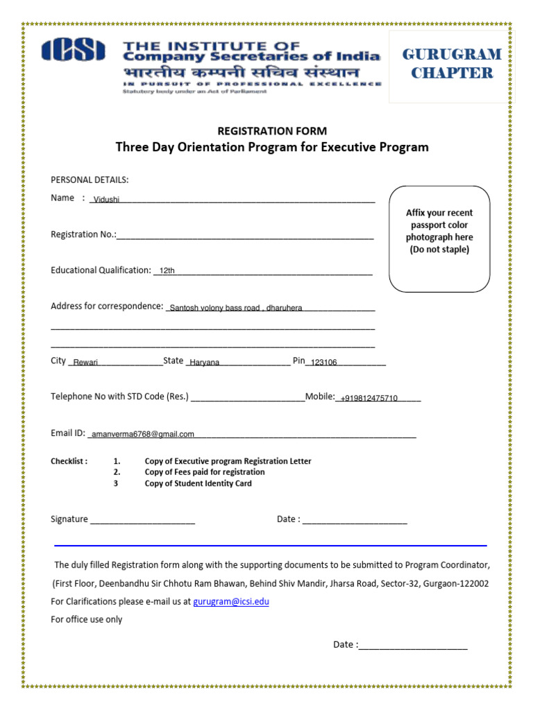 Three Day Orientation Form | PDF