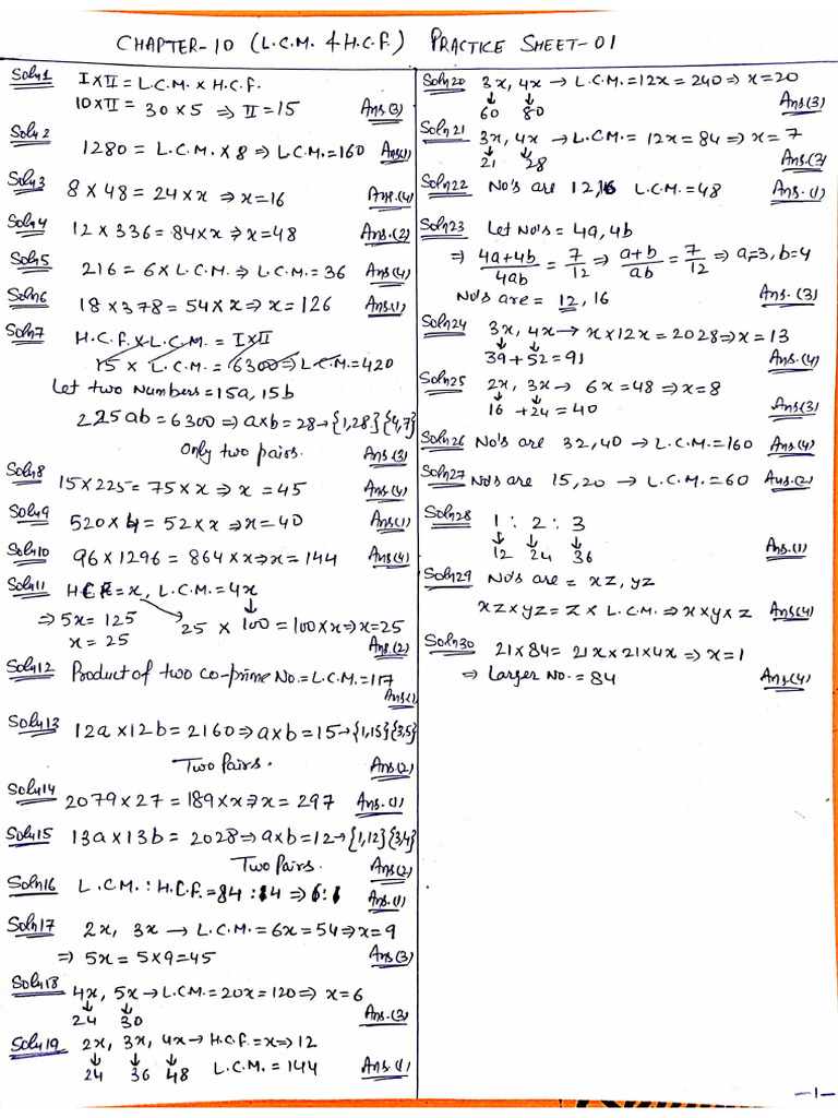 LCM HCF Sheet 1 Solution | PDF