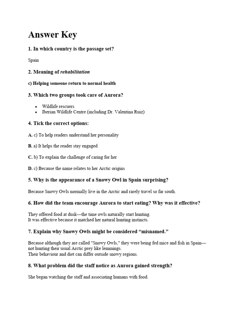 Answer Key_ Reading Comprehension (1) | PDF