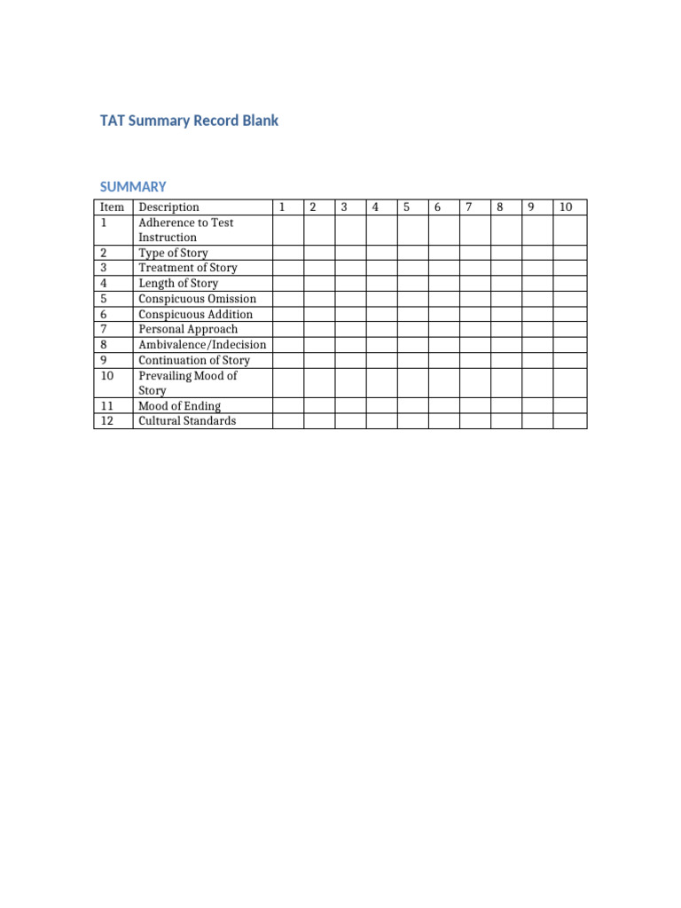 TAT Summary Record Template | PDF