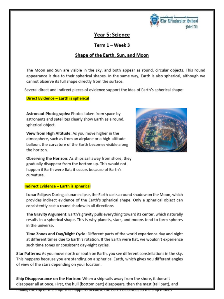 Year 5 - Science - Term1 - Week 3 Resource - Shape of The Earth Sun and ...
