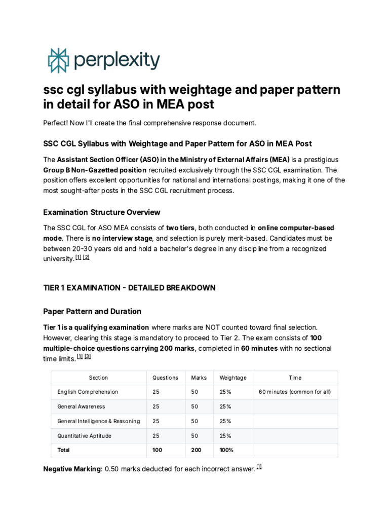 Ssc Cgl Syllabus With Weightage and Paper Pattern (1) | PDF | Computer ...