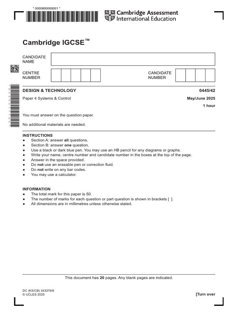 Cambridge IGCSE Design & Technology Exam | PDF