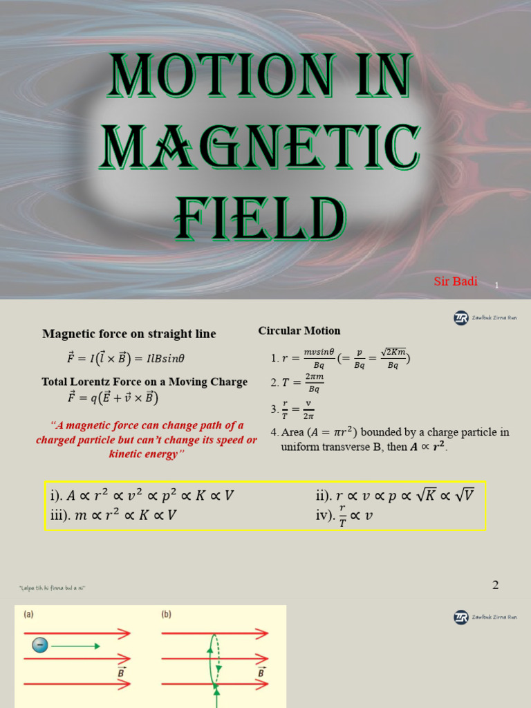 Motion in Magnetic Field | PDF | Magnetic Field | Force