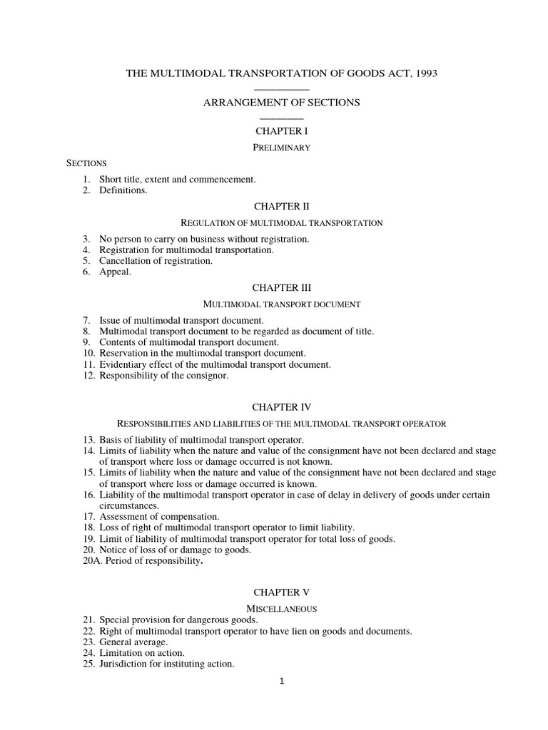 Multimodal Transportation of Goods Act 1993 | PDF | Legal Liability ...