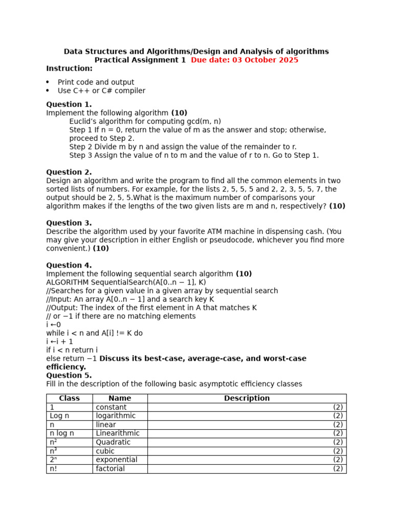 Data Structures and Algorithms Practical 2 | PDF | Algorithms | Computer Science