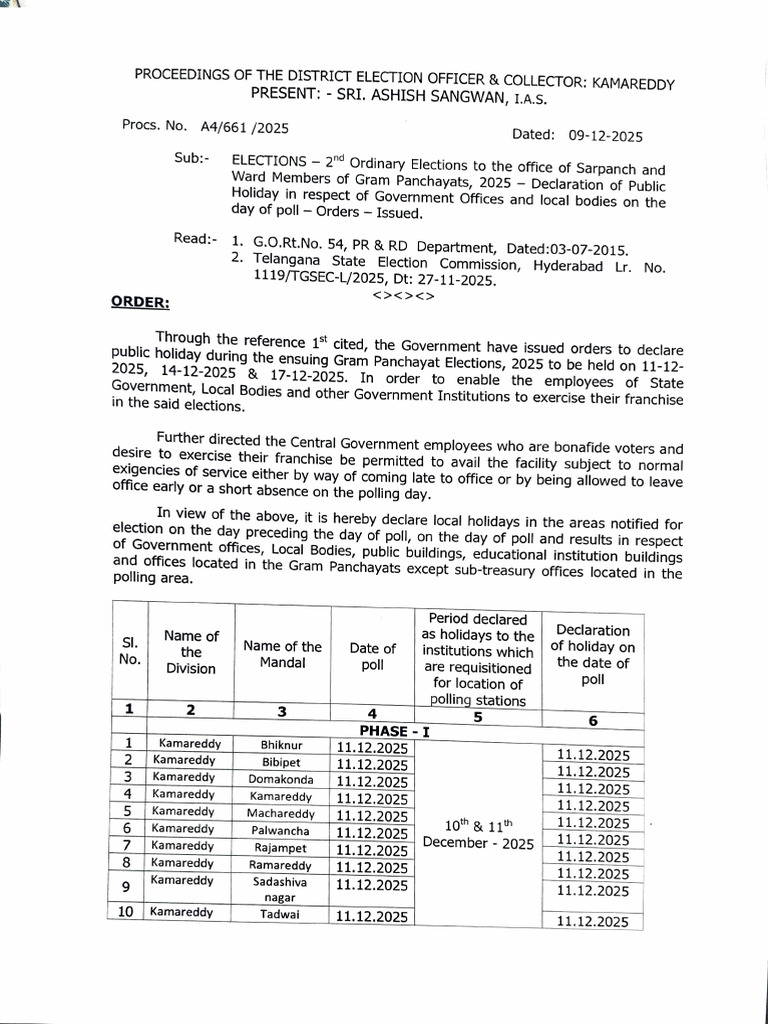 Public Holiday Declaration for Gram Panchayat Elections 2025 | PDF ...