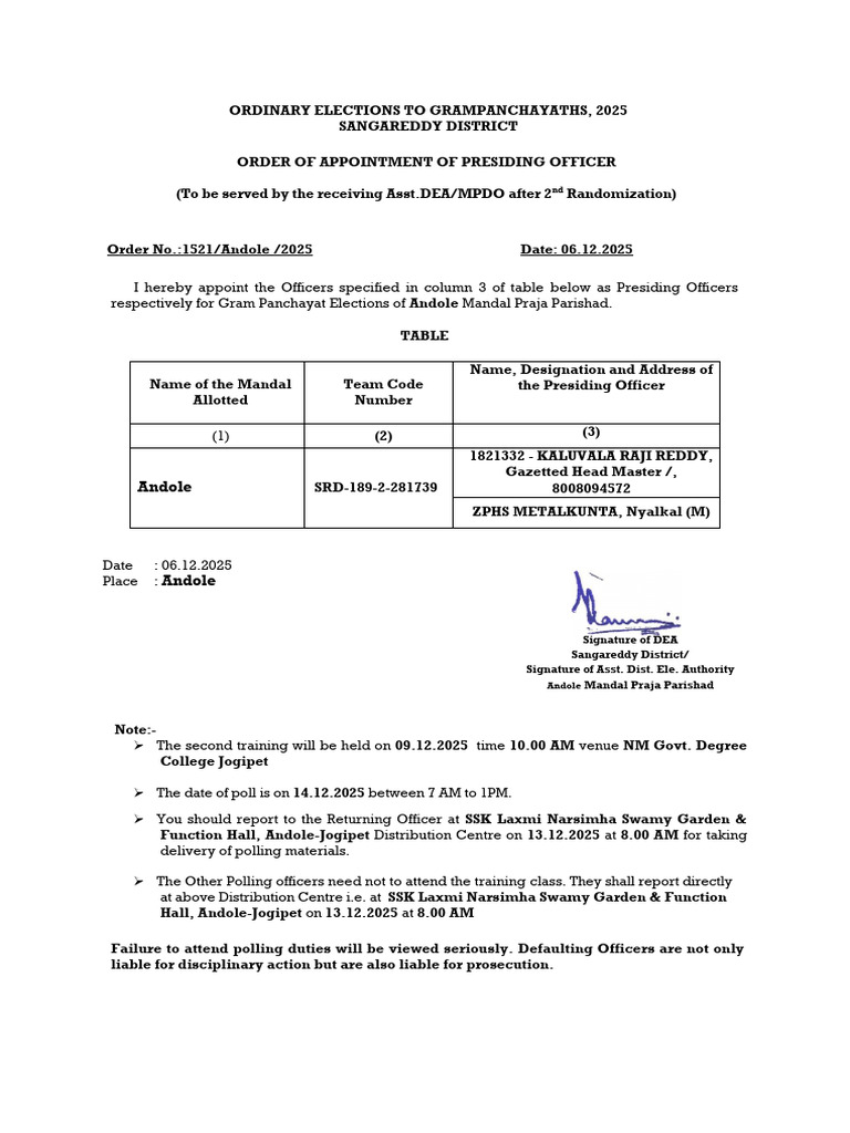 Nyalkal Phase II PO 2nd Trg | PDF | Government Of India