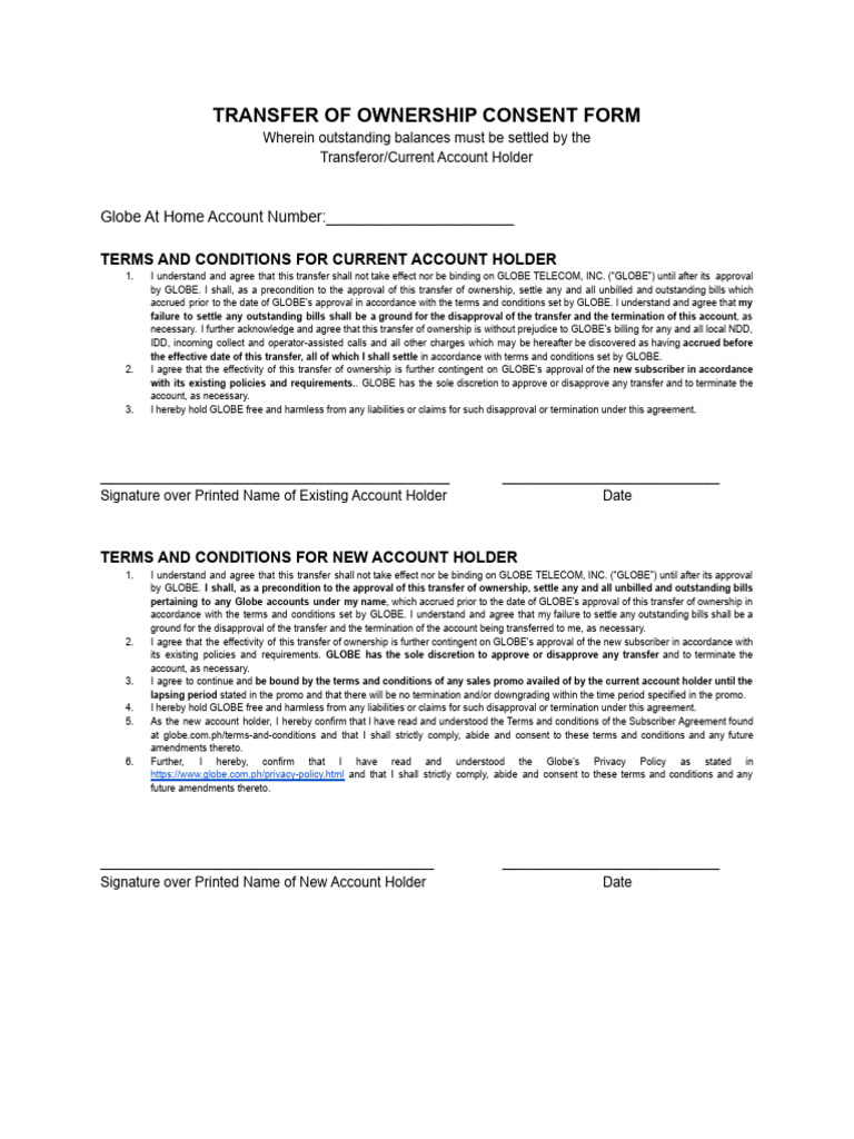 Transfer of Ownership Consent Form 111821 | PDF | Contractual Term ...