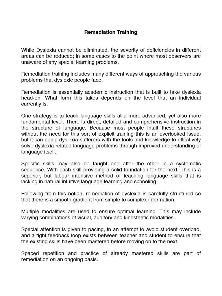 4.2 Remediation Training | PDF | Dyslexia | Learning