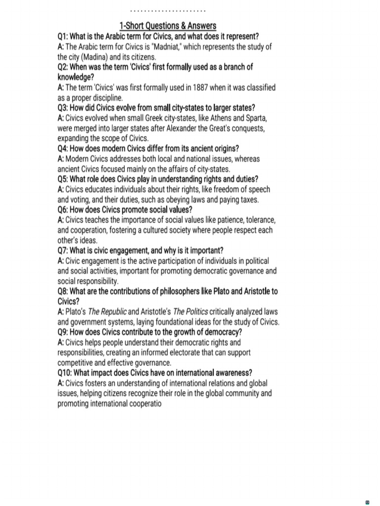 Civics ( Short Questions) | PDF