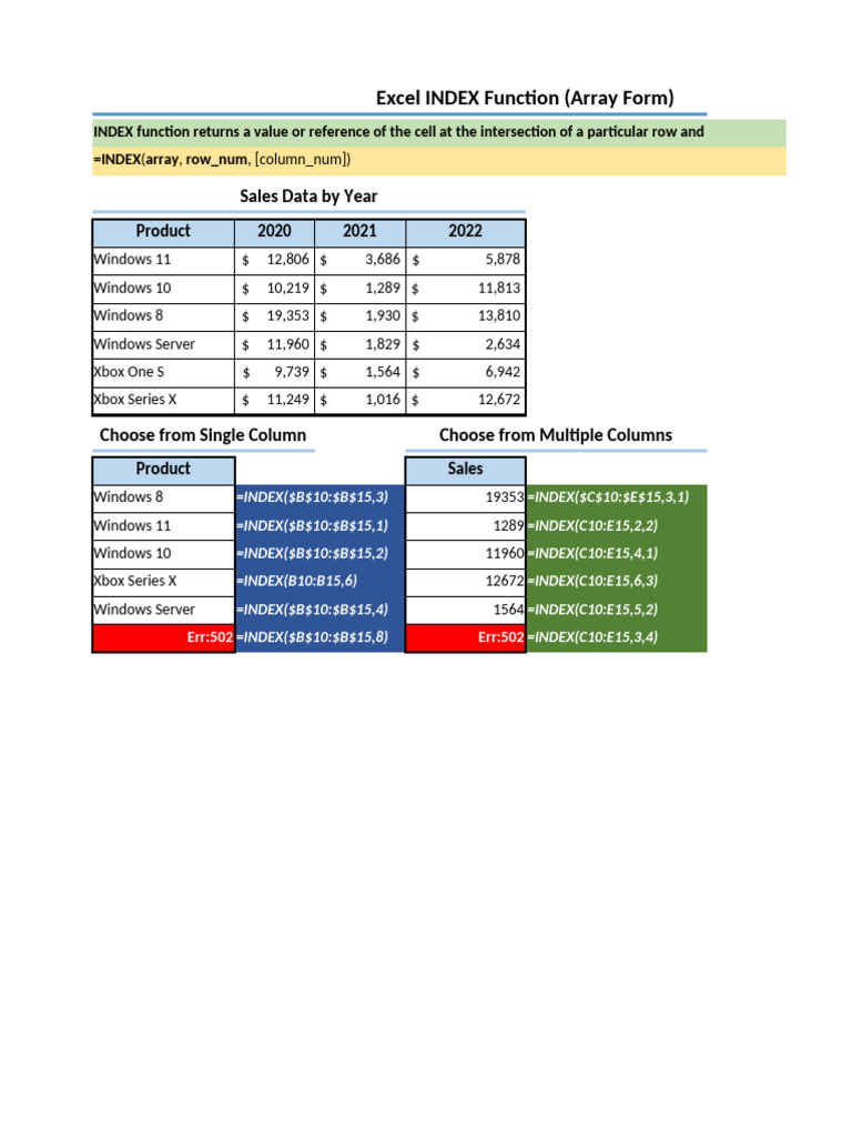 Use of INDEX Function | PDF | Microsoft Software | Microsoft