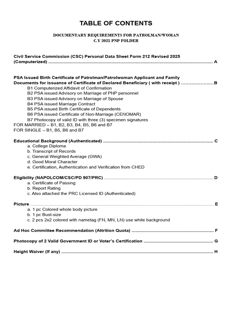 2025 PNP Patrolman Document Checklist | PDF
