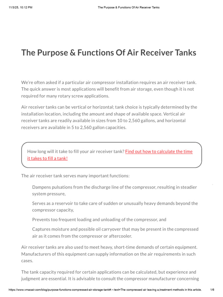 Functions of Air Receiver Tanks Explained | PDF | Pressure | Chemical ...